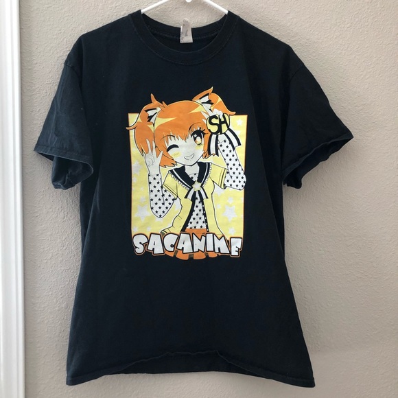Gildan | Shirts | Sacanime Sac Anime Black Anime Cartoon Shirt | Poshmark